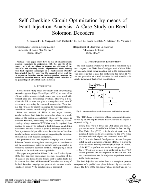 (PDF) Self Checking Circuit Optimization by means of Fault Injection Analysis: A Case Study on ...