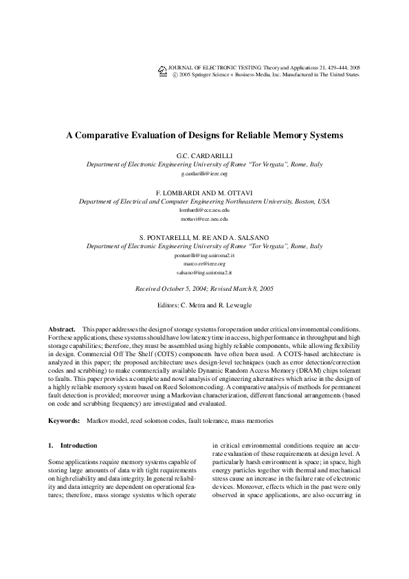 (PDF) A Comparative Evaluation of Designs for Reliable Memory Systems