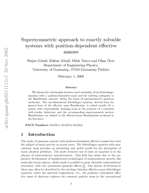 (PDF) Supersymmetric Approach to Exactly Solvable Systems with Position-Dependent Effective Masses