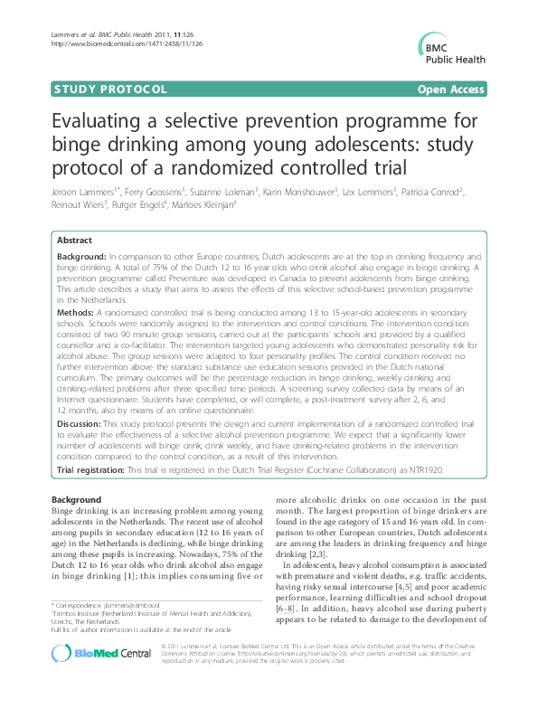 (PDF) Evaluating a selective prevention programme for binge drinking ...