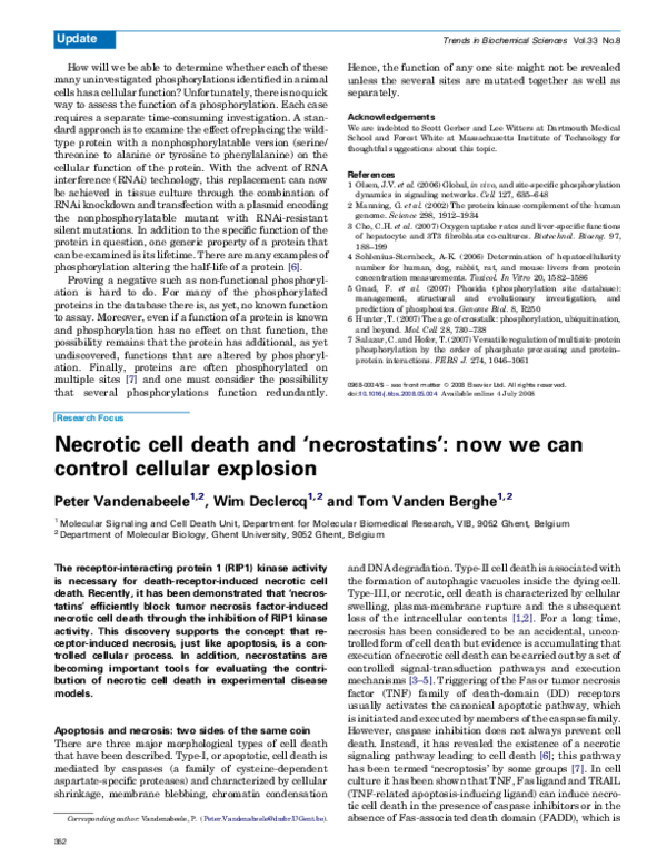 (PDF) Necrotic cell death and ‘necrostatins’: now we can control ...