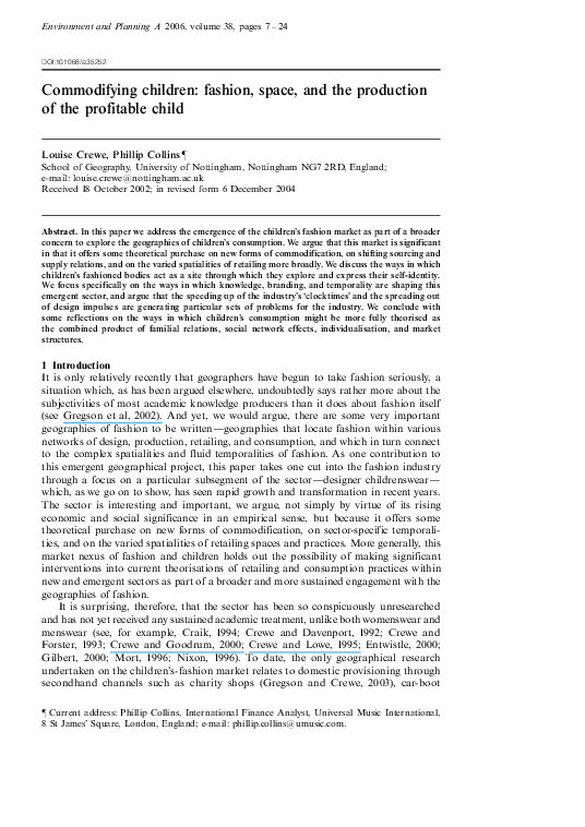 (PDF) Commodifying children: fashion, space, and the production of the ...