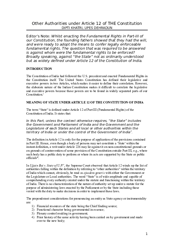 (DOC) Other Authorities under Article 12 of The Constitution