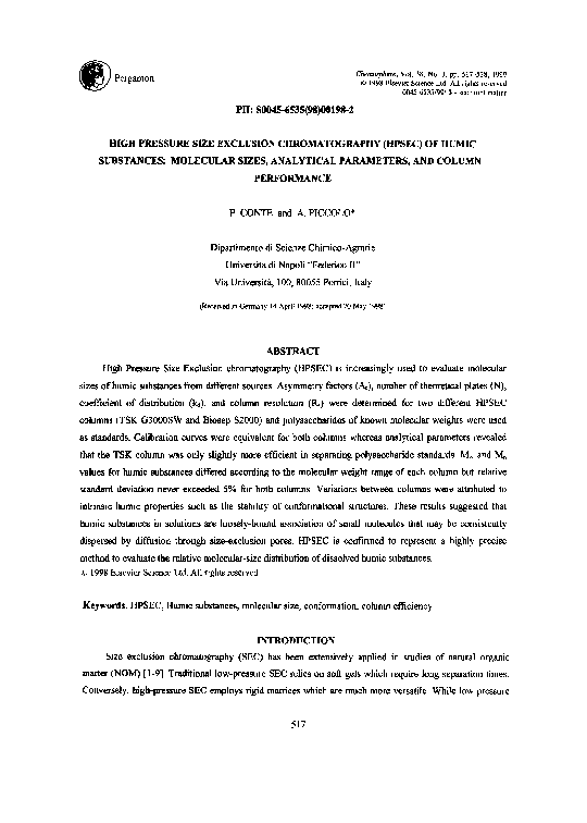 (PDF) High pressure size exclusion chromatography (HPSEC) of humic ...