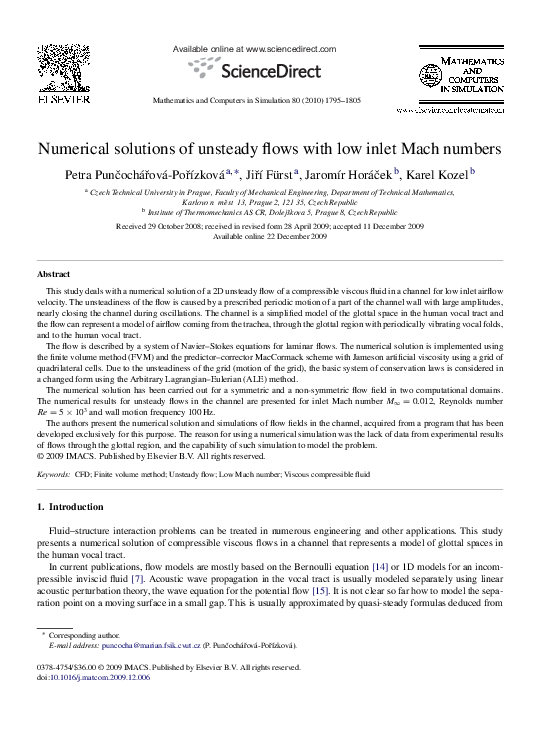 Pdf Numerical Solutions Of Unsteady Flows With Low Inlet Mach Numbers