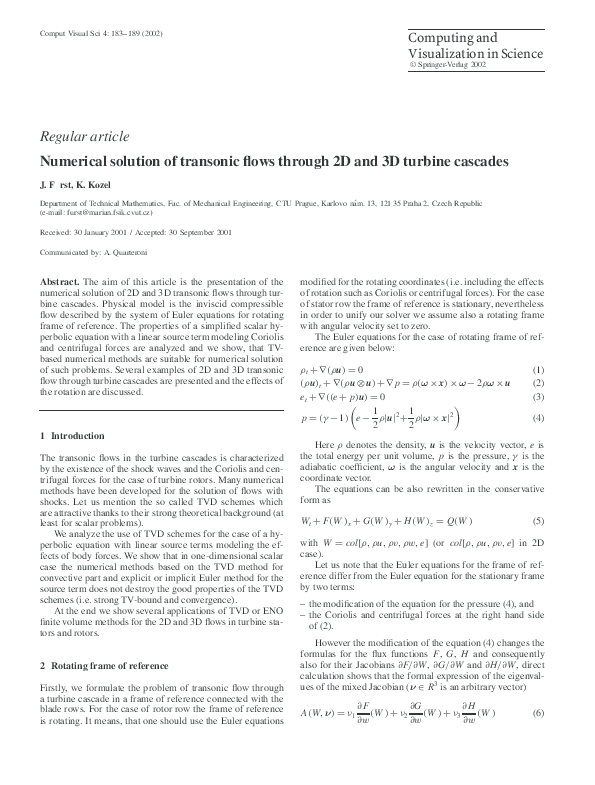 (PDF) Numerical solution of transonic flows through 2D and 3D turbine cascades