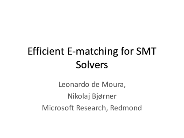 (PDF) Efficient E-Matching for SMT Solvers