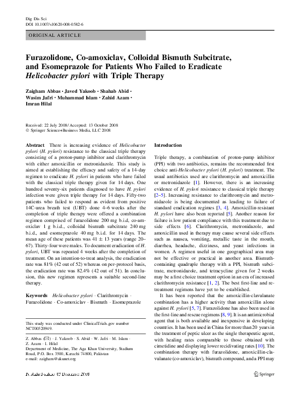 (PDF) Furazolidone, Co-amoxiclav, Colloidal Bismuth Subcitrate, and ...