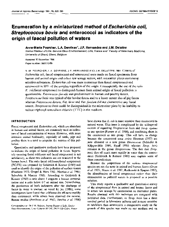 Pdf Enumeration By A Miniaturized Method Of Escherichia Coli Streptococcus Bovis And