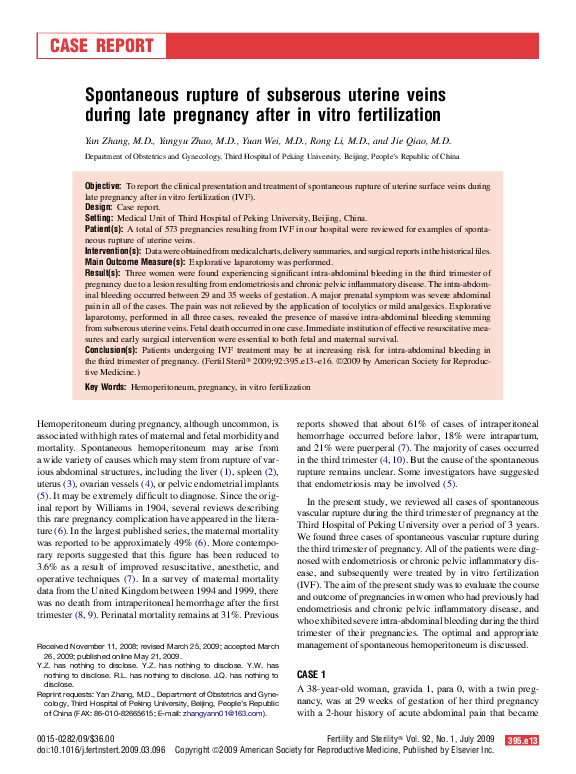 (PDF) Spontaneous rupture of subserous uterine veins during late ...