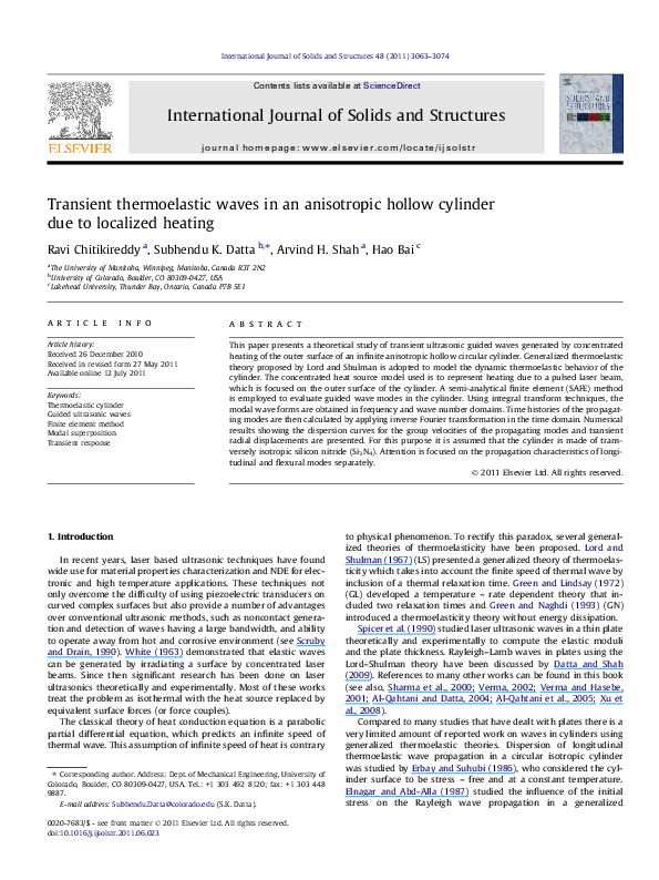 Pdf Transient Thermoelastic Waves In An Anisotropic Hollow Cylinder