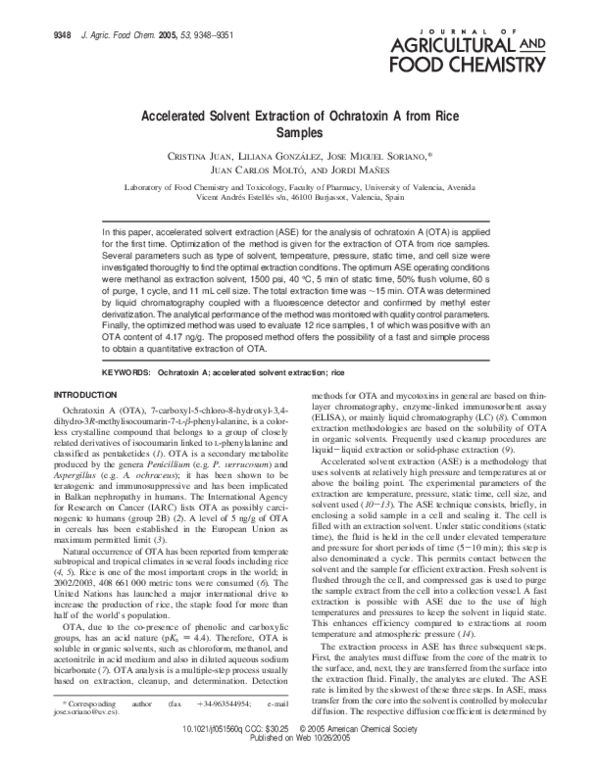 (PDF) Accelerated Solvent Extraction of Ochratoxin A from Rice Samples