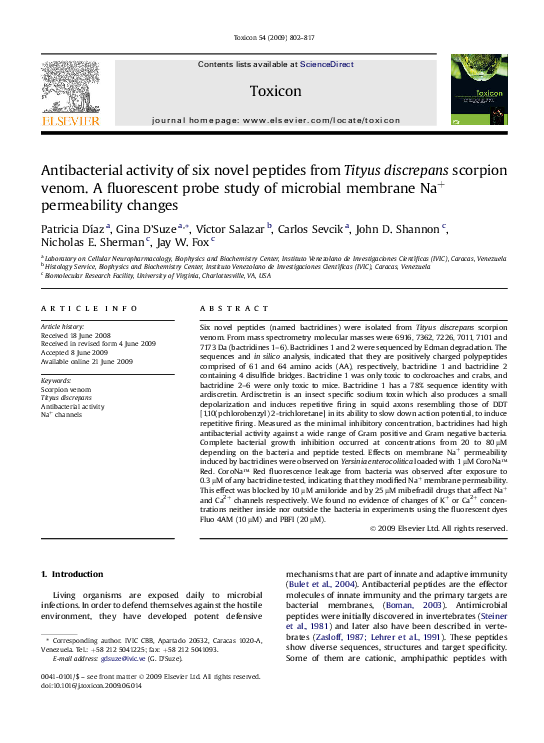 (PDF) Antibacterial activity of six novel peptides from Tityus ...