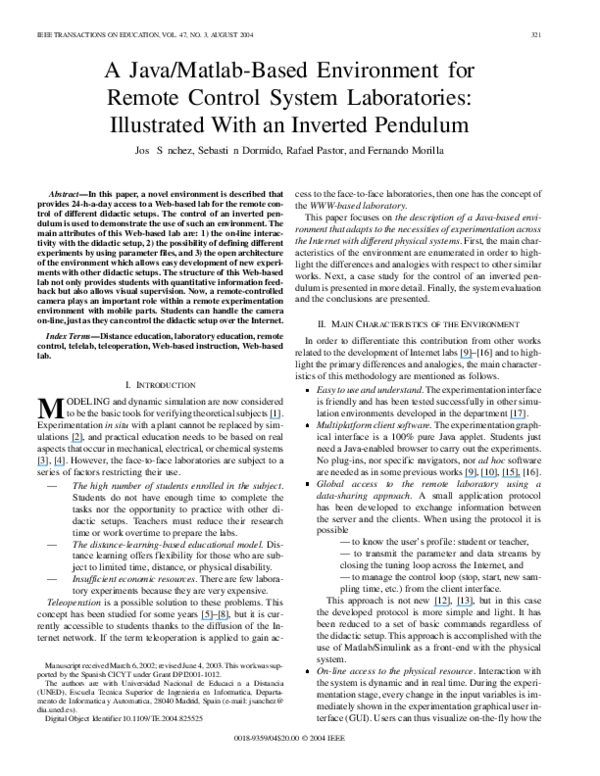 (PDF) A Virtual Laboratory for an Inverted Pendulum and Crane Control ...