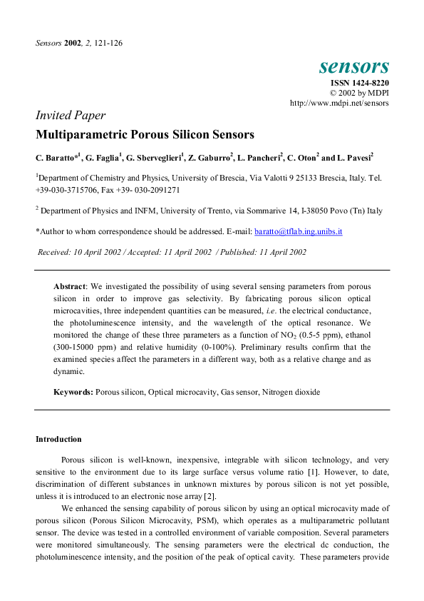 (PDF) Multiparametric Porous Silicon Sensors