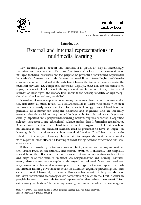 (PDF) External and internal representations in multimedia learning
