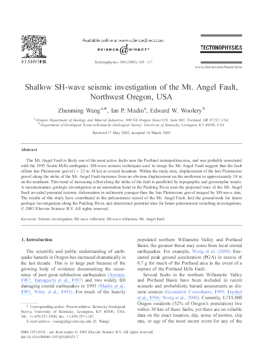 (PDF) Shallow SH-wave seismic investigation of the Mt. Angel Fault ...