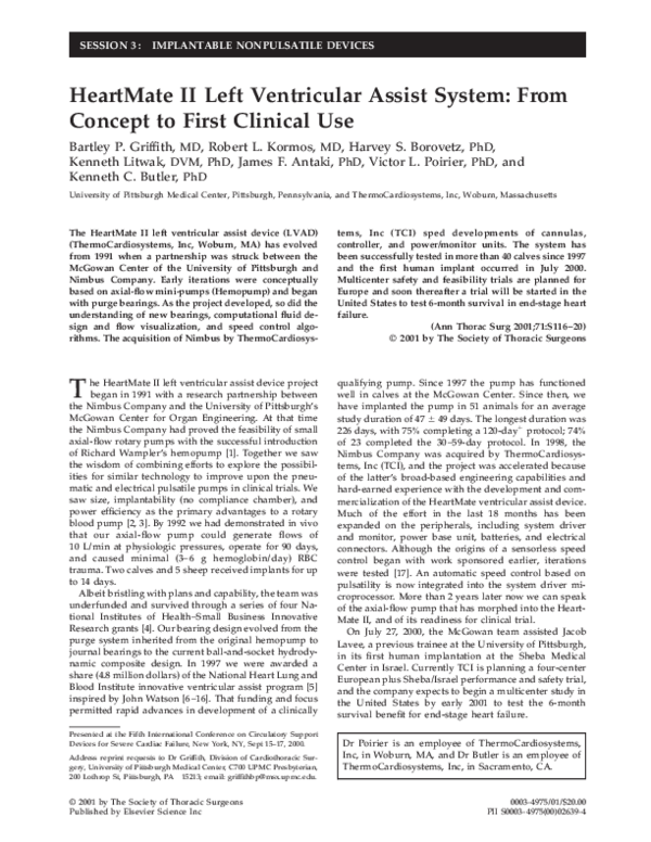 (PDF) HeartMate II left ventricular assist system: from concept to first clinical use
