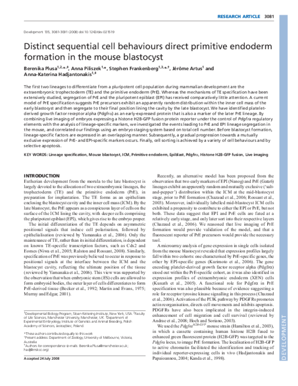 (PDF) Distinct sequential cell behaviours direct primitive endoderm formation in the mouse ...