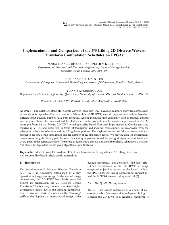 Pdf Implementation And Comparison Of The 53 Lifting 2d Discrete Wavelet Transform Computation