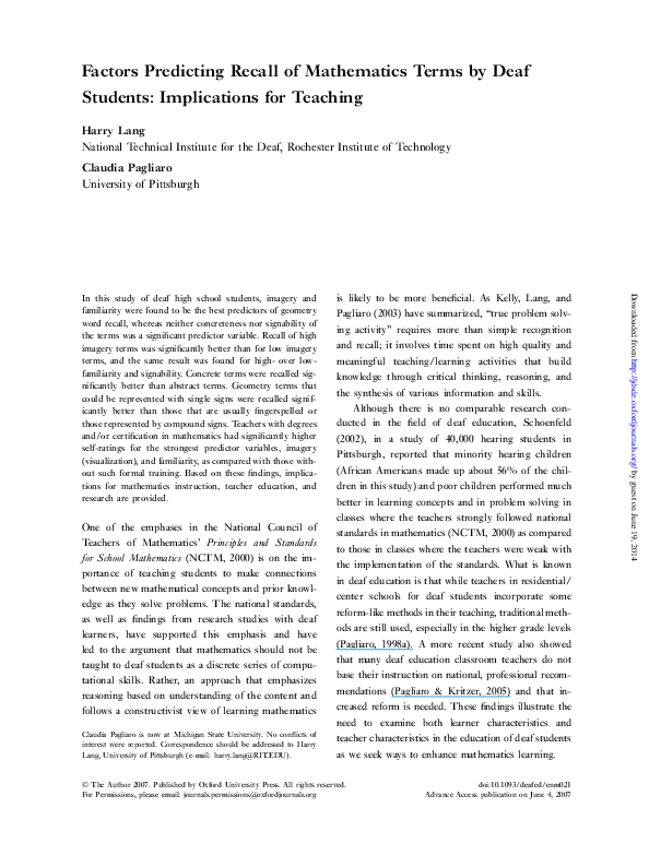 (PDF) Factors Predicting Recall of Mathematics Terms by Deaf Students ...