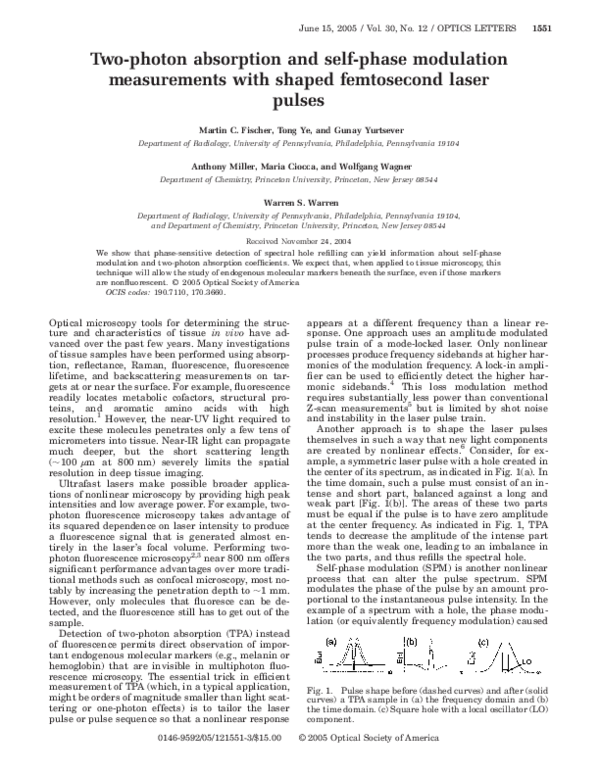 (PDF) Two-photon absorption and self-phase modulation measurements with shaped femtosecond laser ...