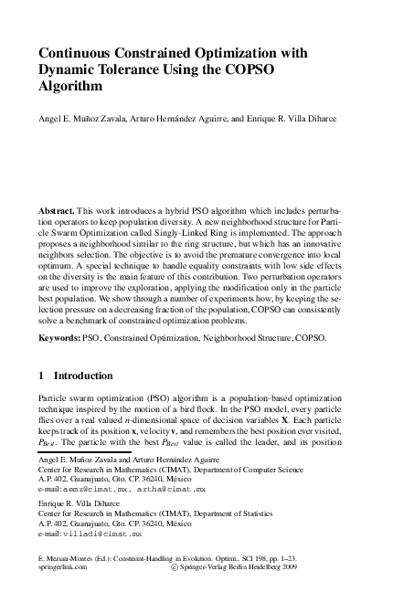 Pdf Continuous Constrained Optimization With Dynamic Tolerance Using The Copso Algorithm
