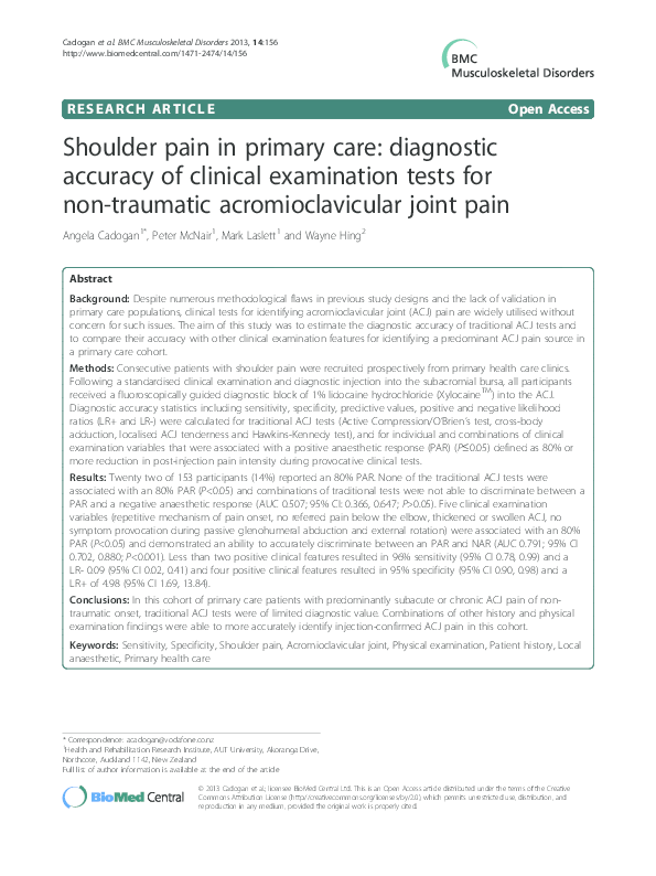 (PDF) Shoulder pain in primary care: diagnostic accuracy of clinical ...