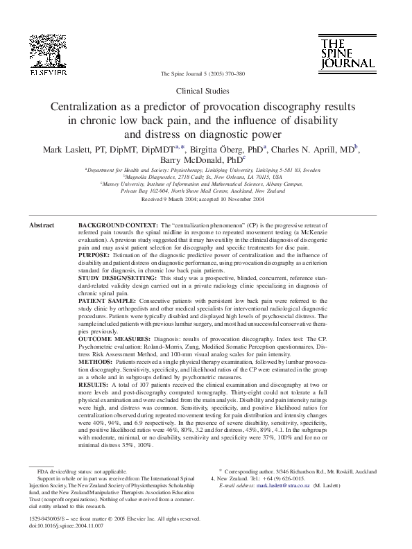 (PDF) Centralization as a predictor of provocation discography results ...