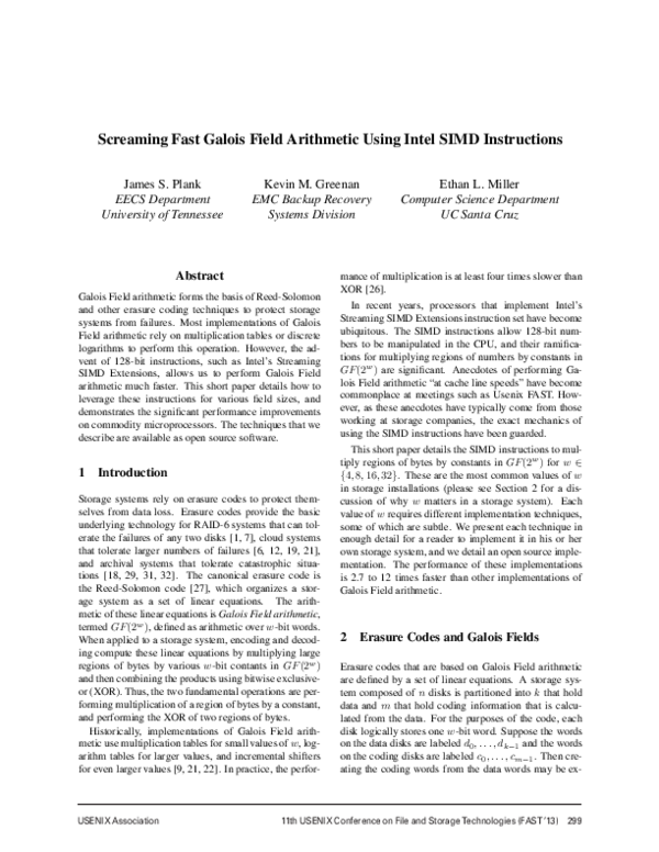 Pdf Screaming Fast Galois Field Arithmetic Using Intel Simd Instructions