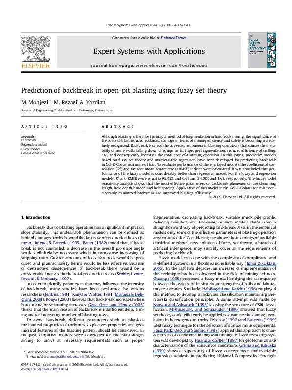 Pdf Prediction Of Backbreak In Open Pit Blasting Using Fuzzy Set Theory