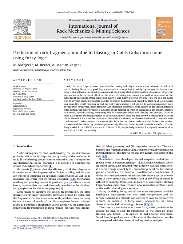 Pdf Prediction Of Rock Fragmentation Due To Blasting In Gol E Gohar