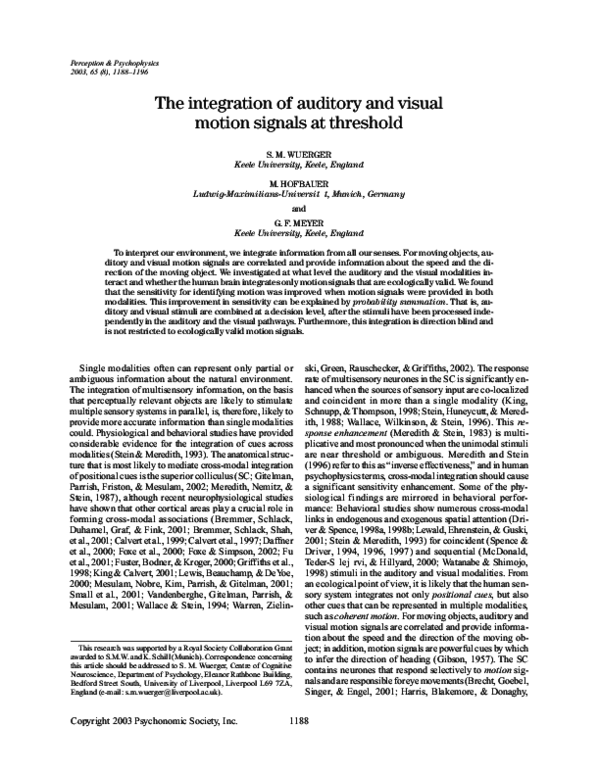 (PDF) The integration of auditory and visual motion signals at threshold