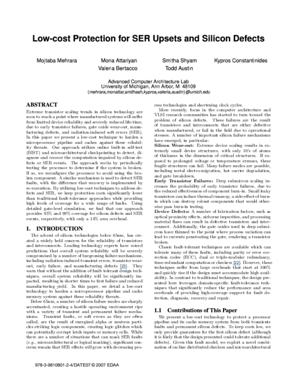 (PDF) Low-cost protection for SER upsets and silicon defects