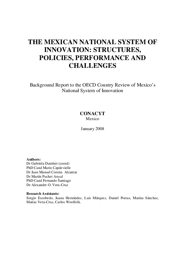 (PDF) The Mexican national innovation system: structures, policies ...