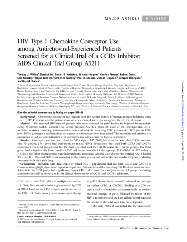 (PDF) HIV Type 1 Chemokine Coreceptor Use among Antiretroviral-Experienced Patients Screened for ...