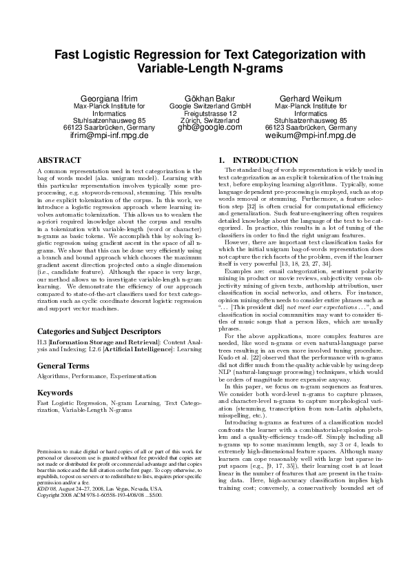 (PDF) Fast logistic regression for text categorization with variable-length n-grams