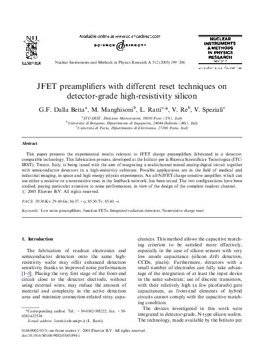 (PDF) JFET preamplifiers with different reset techniques on detector ...