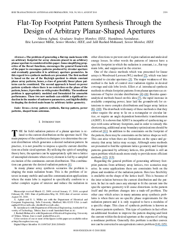 (PDF) FlatTop Footprint Pattern Synthesis Through the Design of Arbitrary Planar-Shaped Apertures