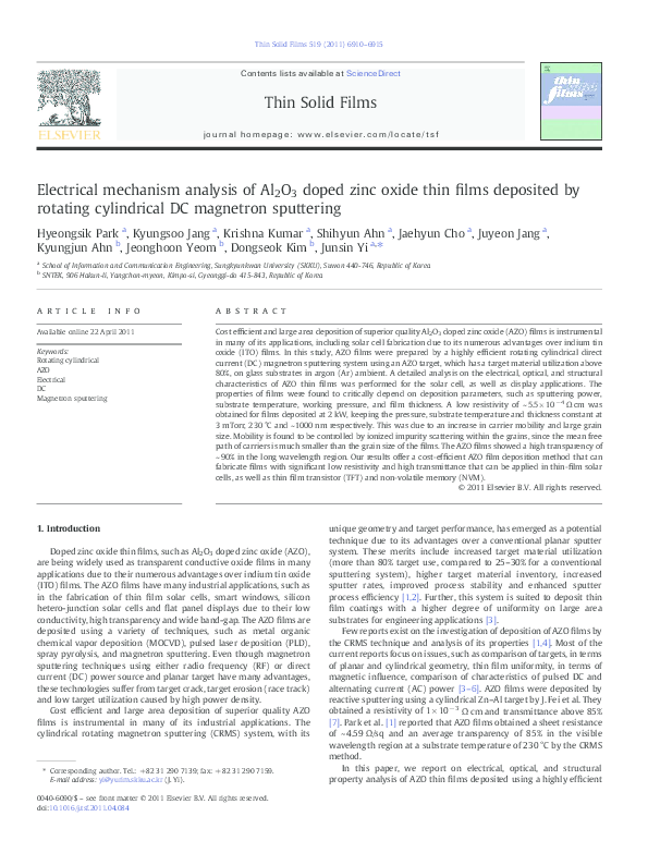 (PDF) Electrical mechanism analysis of Al 2O 3 doped zinc oxide thin ...