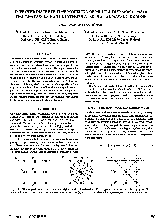 Pdf Improved Discrete Time Modeling Of Multidimensional Wave Propagation Using The