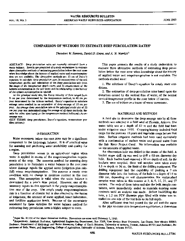 (PDF) Comparison of Methods to Estimate Deep Percolation Rates