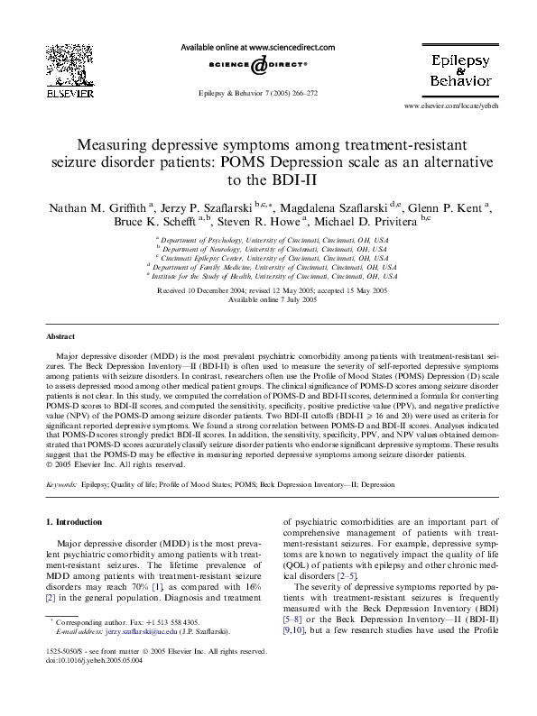 (PDF) Measuring depressive symptoms among treatment-resistant seizure ...