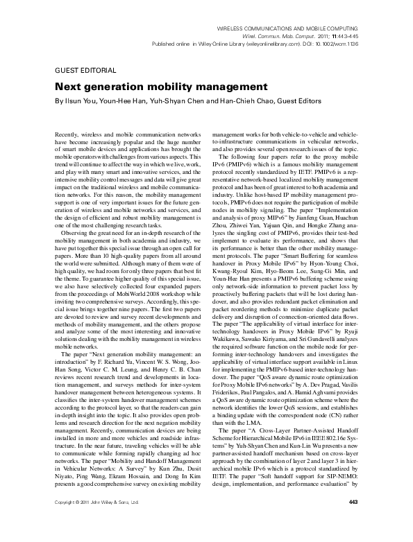 (PDF) Next generation mobility management