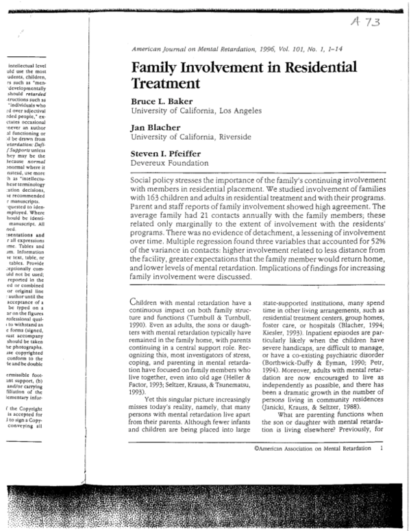 (PDF) Family involvement in residential treatment | Steven Pfeiffer ...