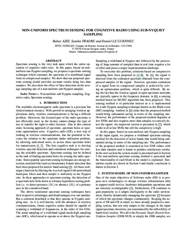(PDF) Non-uniform spectrum sensing for Cognitive Radio using sub ...