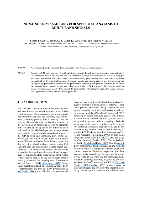 (PDF) Non-Uniform Sampling for Spectral Analysis of Multi-Band Signals