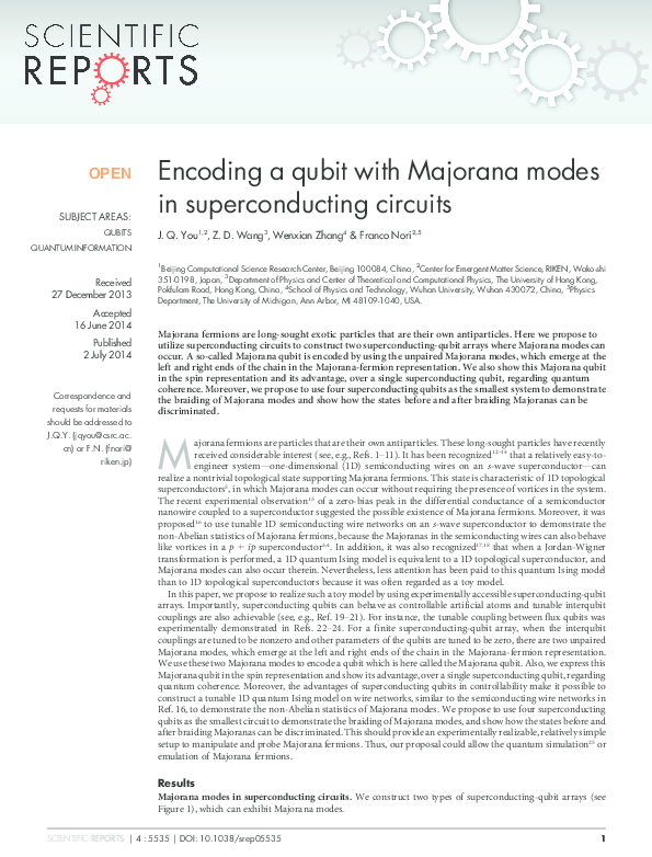 (PDF) Encoding a qubit with Majorana modes in superconducting circuits