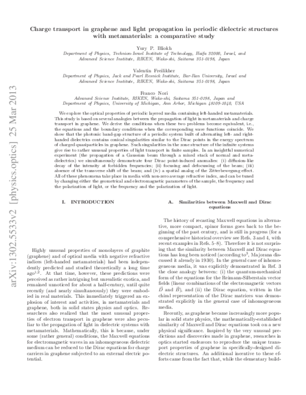 (PDF) Ballistic charge transport in graphene and light propagation in ...