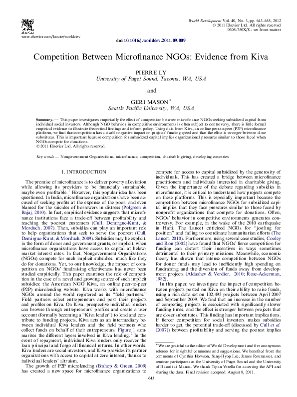 (PDF) Competition between Microfinance NGOs: Evidence from Kiva